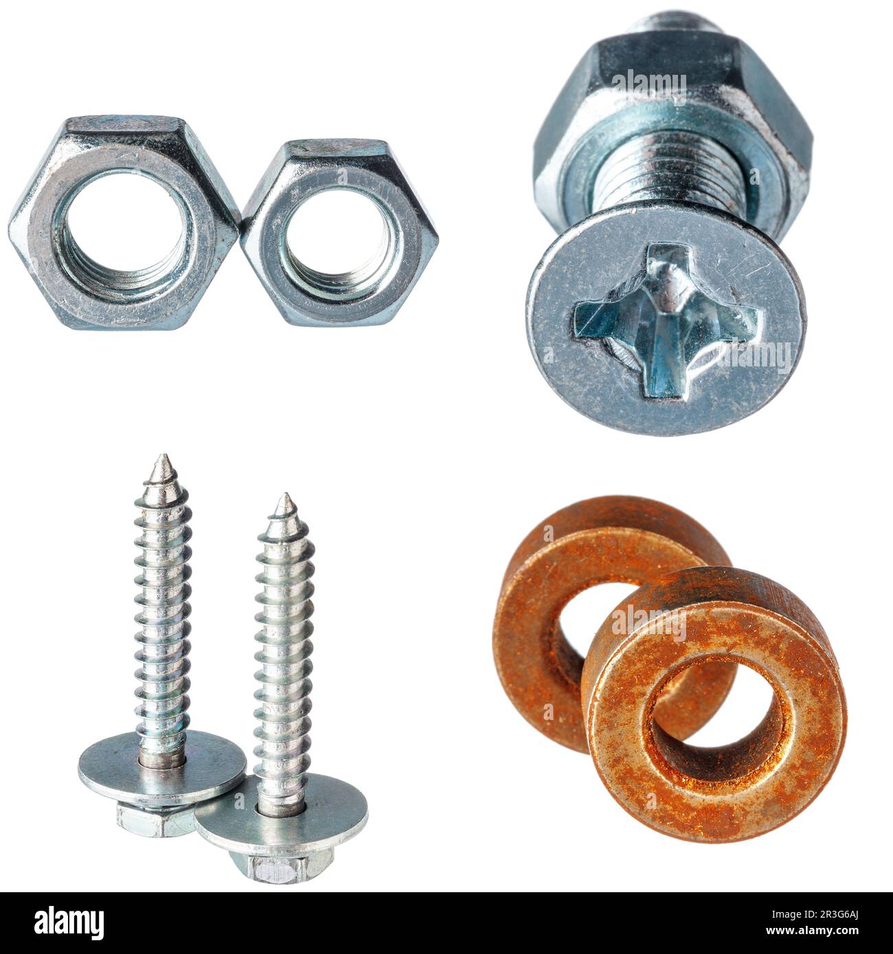 Collage of screws and bolts on white background Stock Photo - Alamy
