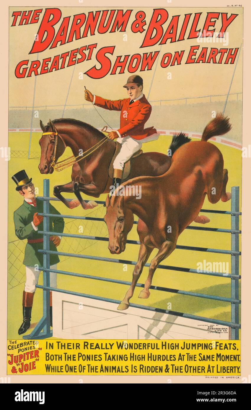 Vintage Barnum & Bailey circus poster showing two ponies, one with ...