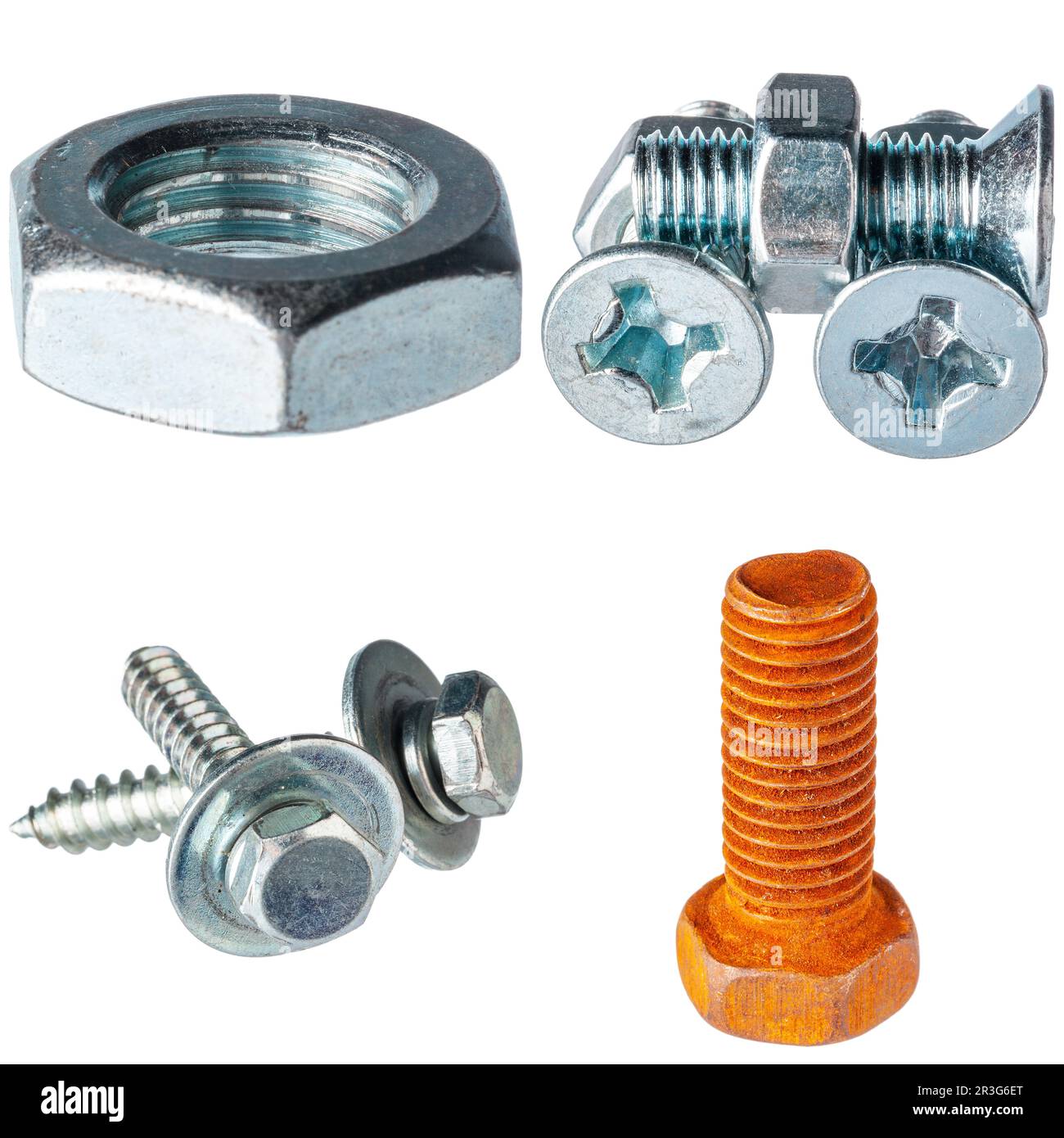 Collage of screws and bolts on white background Stock Photo - Alamy
