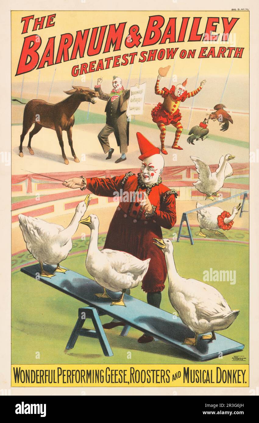 Vintage Barnum & Bailey circus poster showing clowns with performing ...