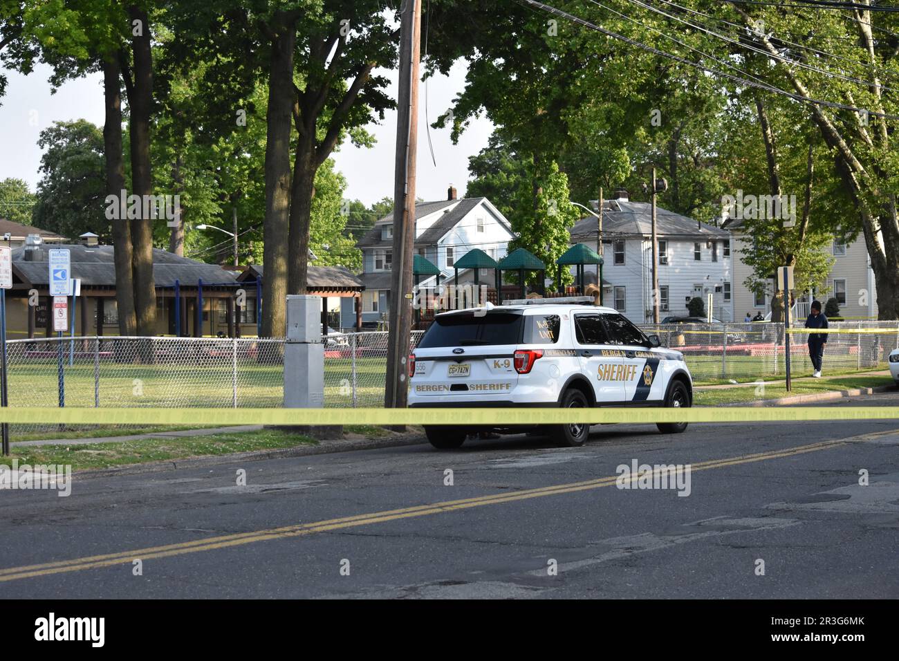Hackensack, United States. 23rd May, 2023. Police officers close Carver ...