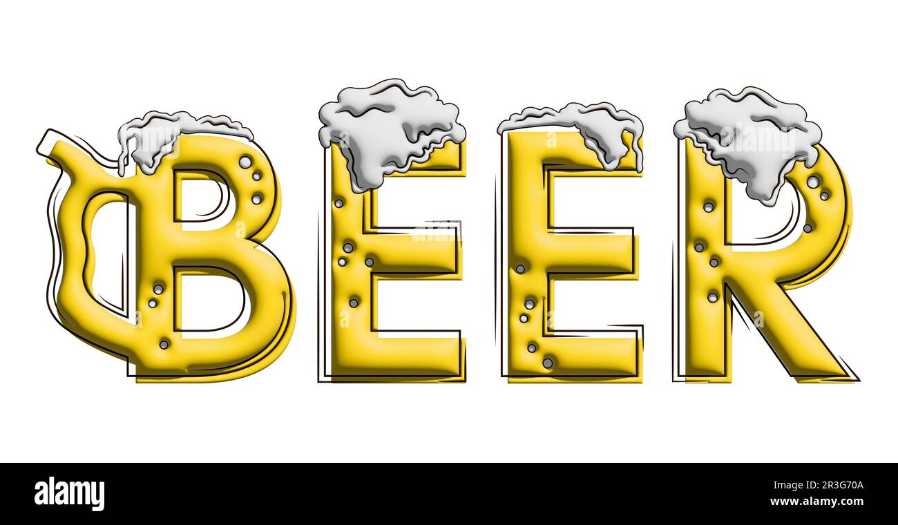 Text stylized as a beer drink, splashes and drops. Stylish design for a ...