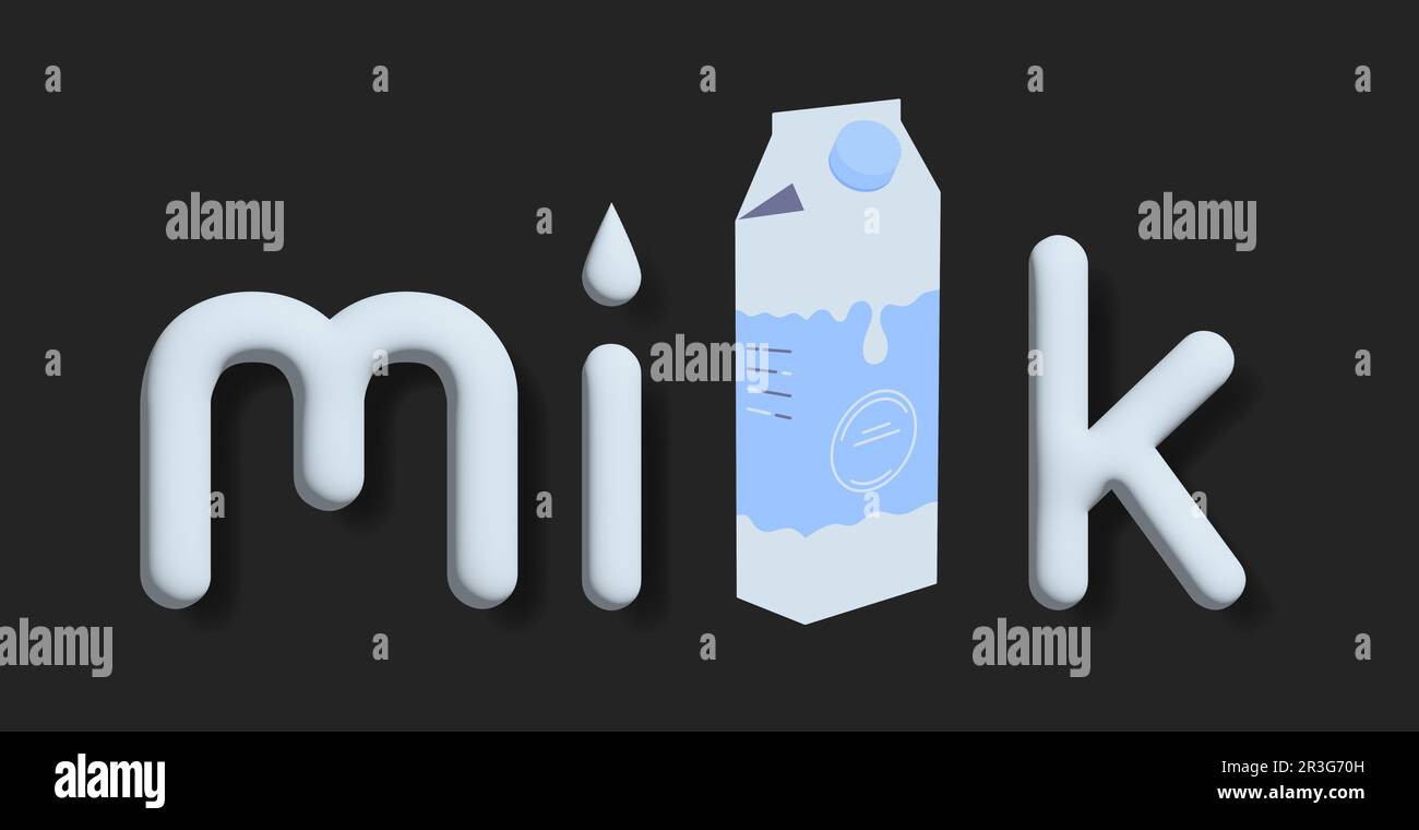 Text written with milk, splashes and drops. Stylish design for a brand ...
