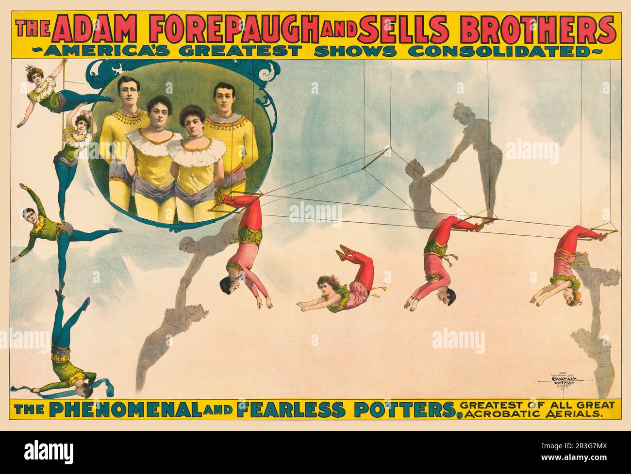 Vintage circus poster showing the phenomenal and fearless Potters ...