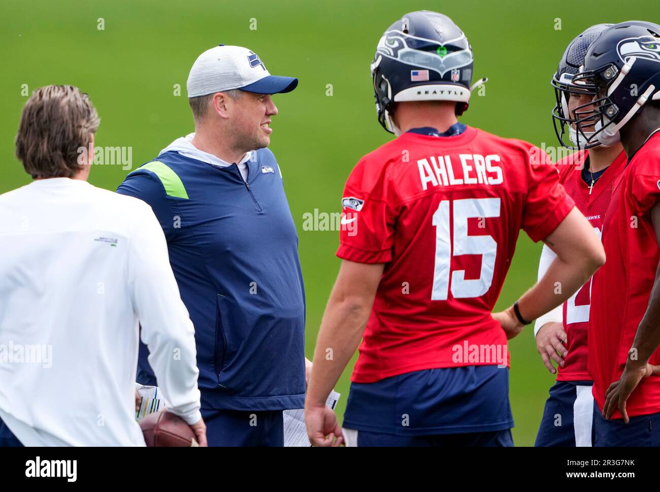 Seattle Seahawks offensive coordinator Shane Waldron talks with ...