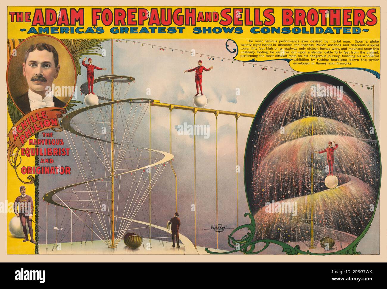 Vintage Adam Forepaugh and Sells Brothers circus poster showing man ...