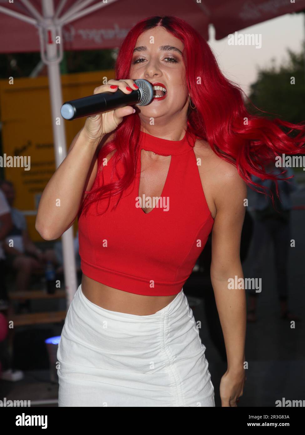 Ballermann singer Marie KÃ¤fer performing at the city festival ...