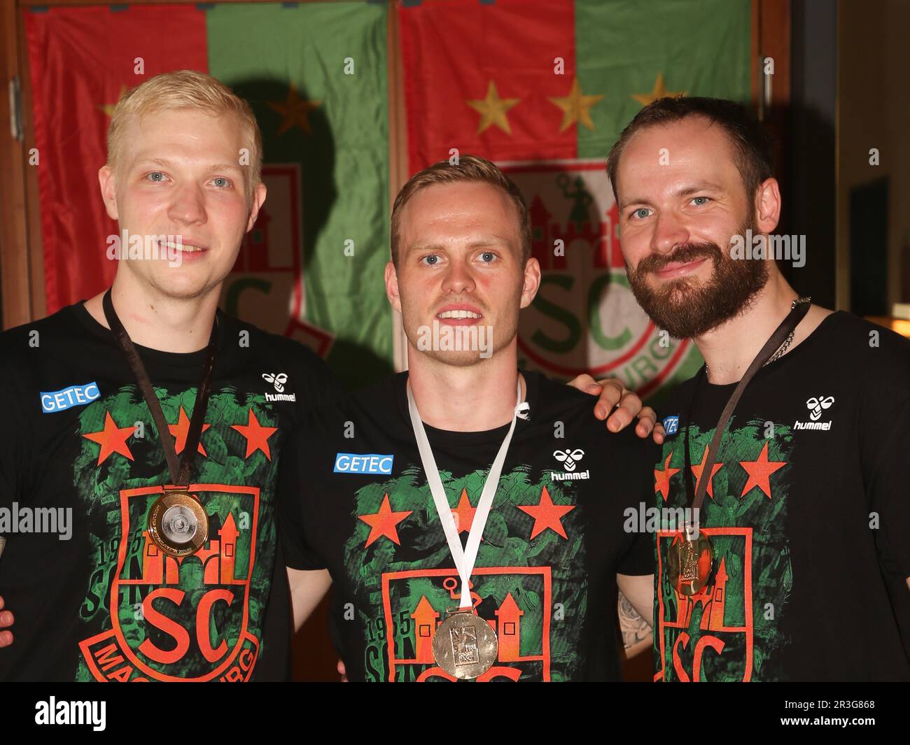 Magnus Saugstrup, Omar Ingi Magnusson , Moritz Preuss SC Magdeburg in ...