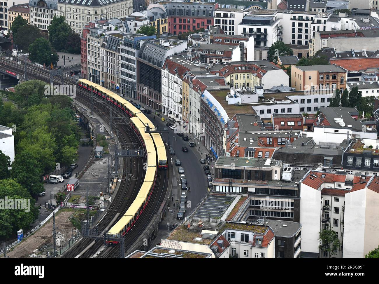 Berlin, Germany. 23rd May, 2023. Trains run in downtown Berlin, Germany, May 23, 2023. Credit ...