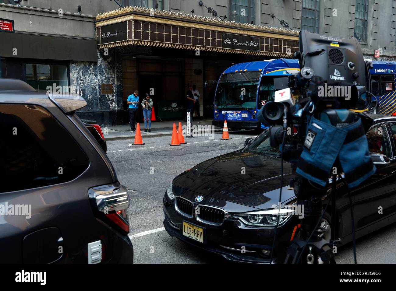New York City, USA. 23rd May, 2023. Avideo camera is positioned at The ...