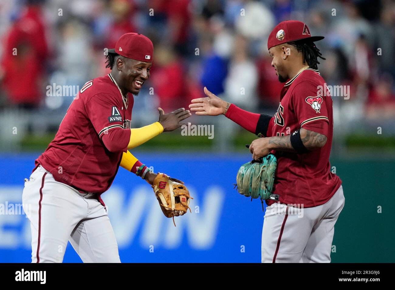 Arizona Diamondbacks' Geraldo Perdomo, left, and Ketel Marte celebrate ...
