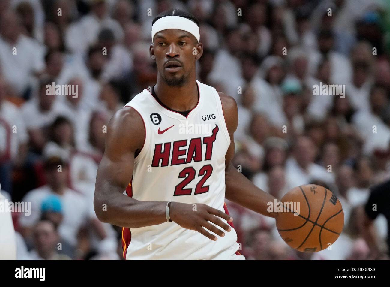 Miami Heat forward Jimmy Butler (22) dribbles the ball during Game 4 of ...