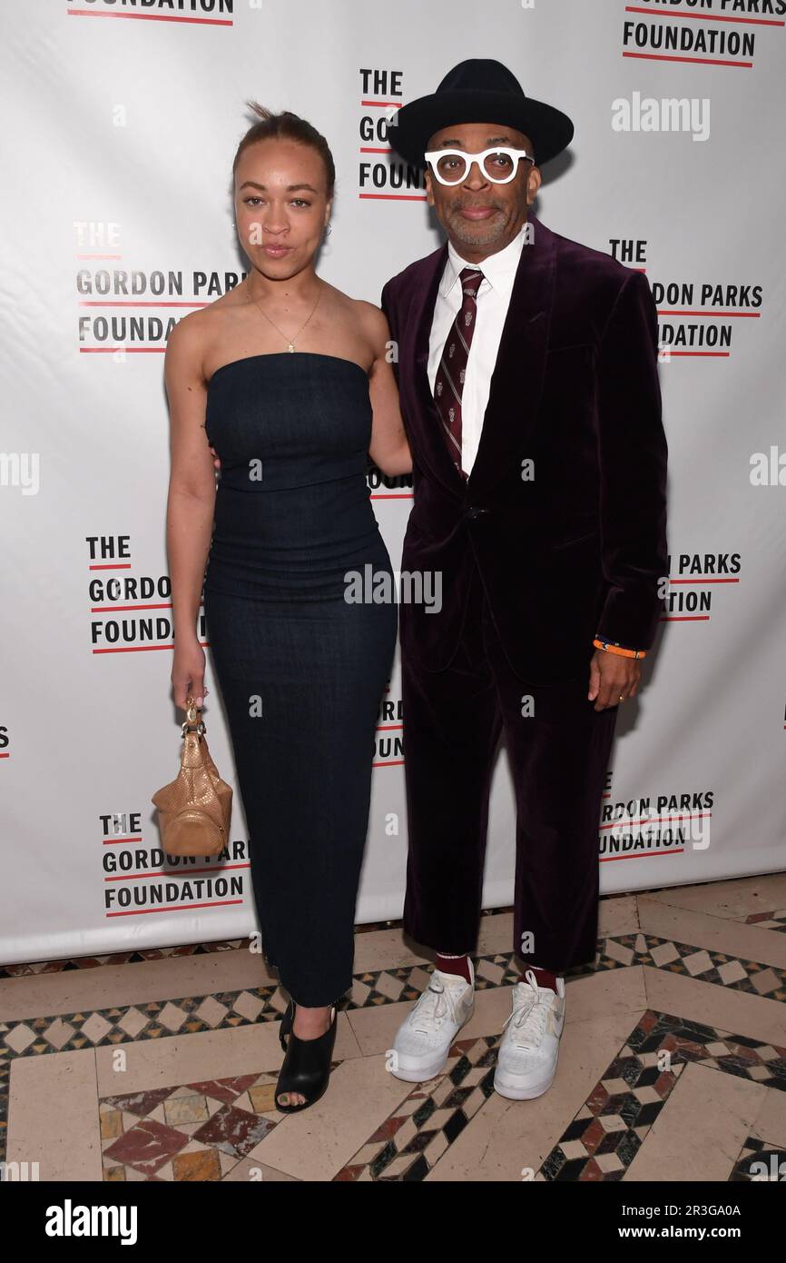 New York, USA. 23rd May, 2023. Satchel Lee and Spike Lee walking the ...