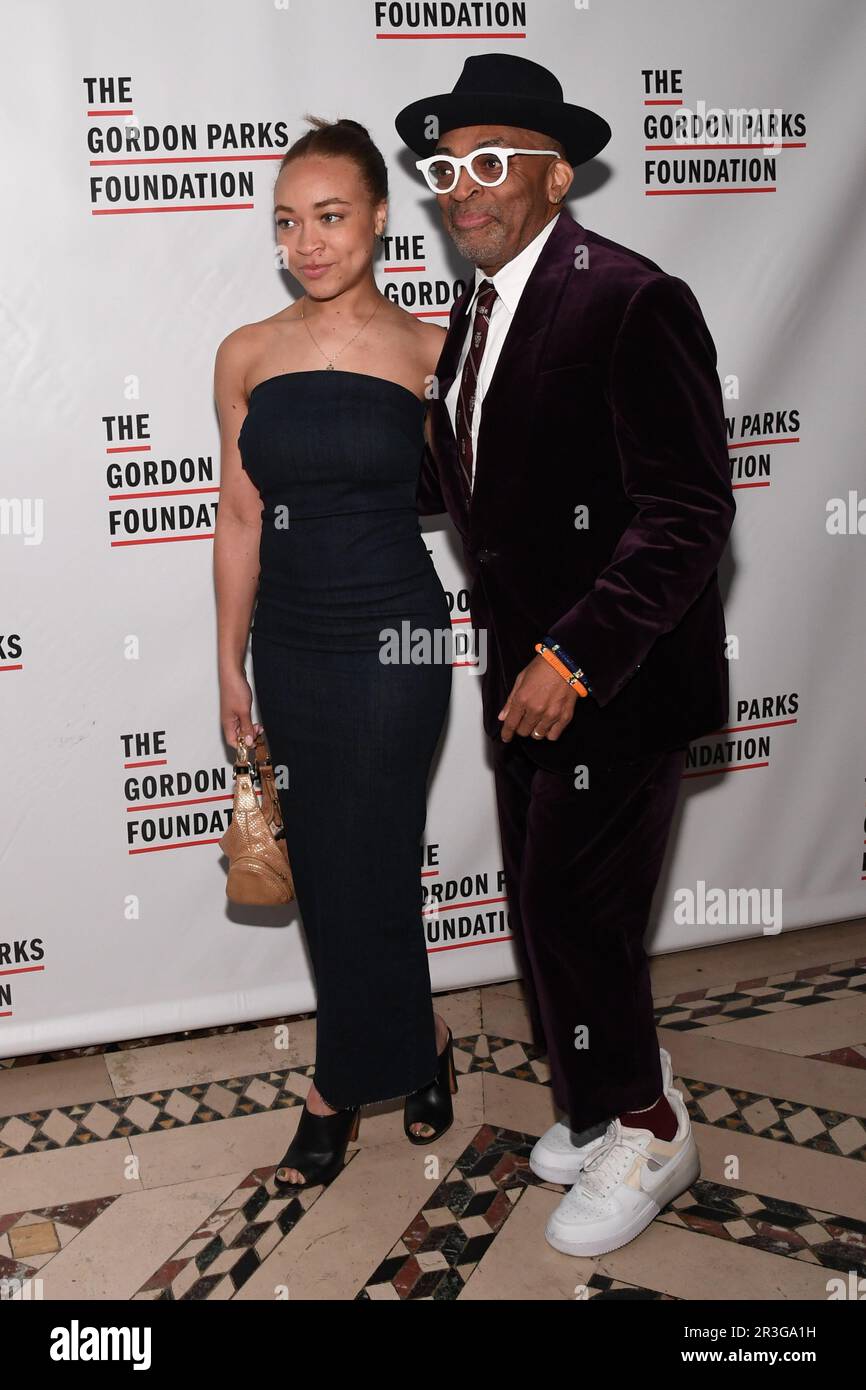New York, USA. 23rd May, 2023. Satchel Lee and Spike Lee walking the ...