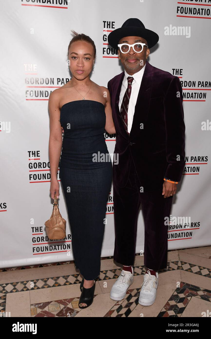 New York, USA. 23rd May, 2023. Satchel Lee and Spike Lee walking the ...