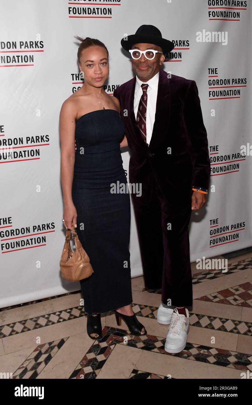 New York, USA. 23rd May, 2023. Satchel Lee and Spike Lee walking the ...