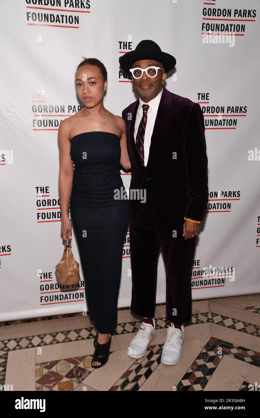 New York, USA. 23rd May, 2023. Satchel Lee and Spike Lee walking the ...