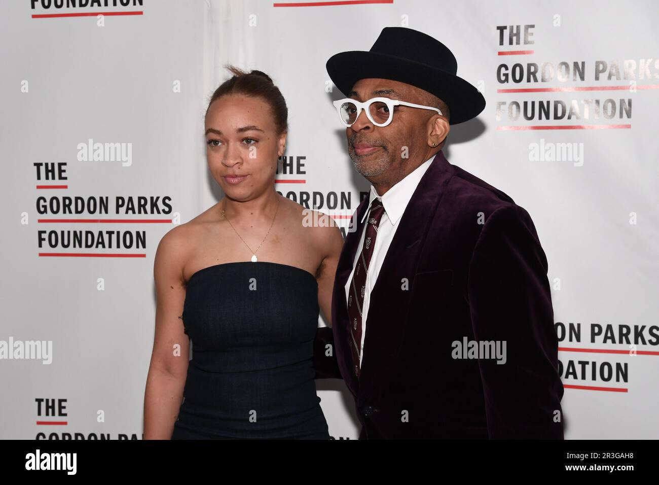 New York, USA. 23rd May, 2023. Satchel Lee and Spike Lee walking the ...
