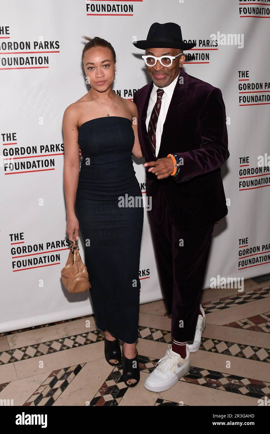 New York, USA. 23rd May, 2023. Satchel Lee and Spike Lee walking the ...