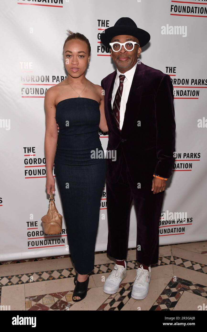 New York, USA. 23rd May, 2023. Satchel Lee and Spike Lee walking the ...