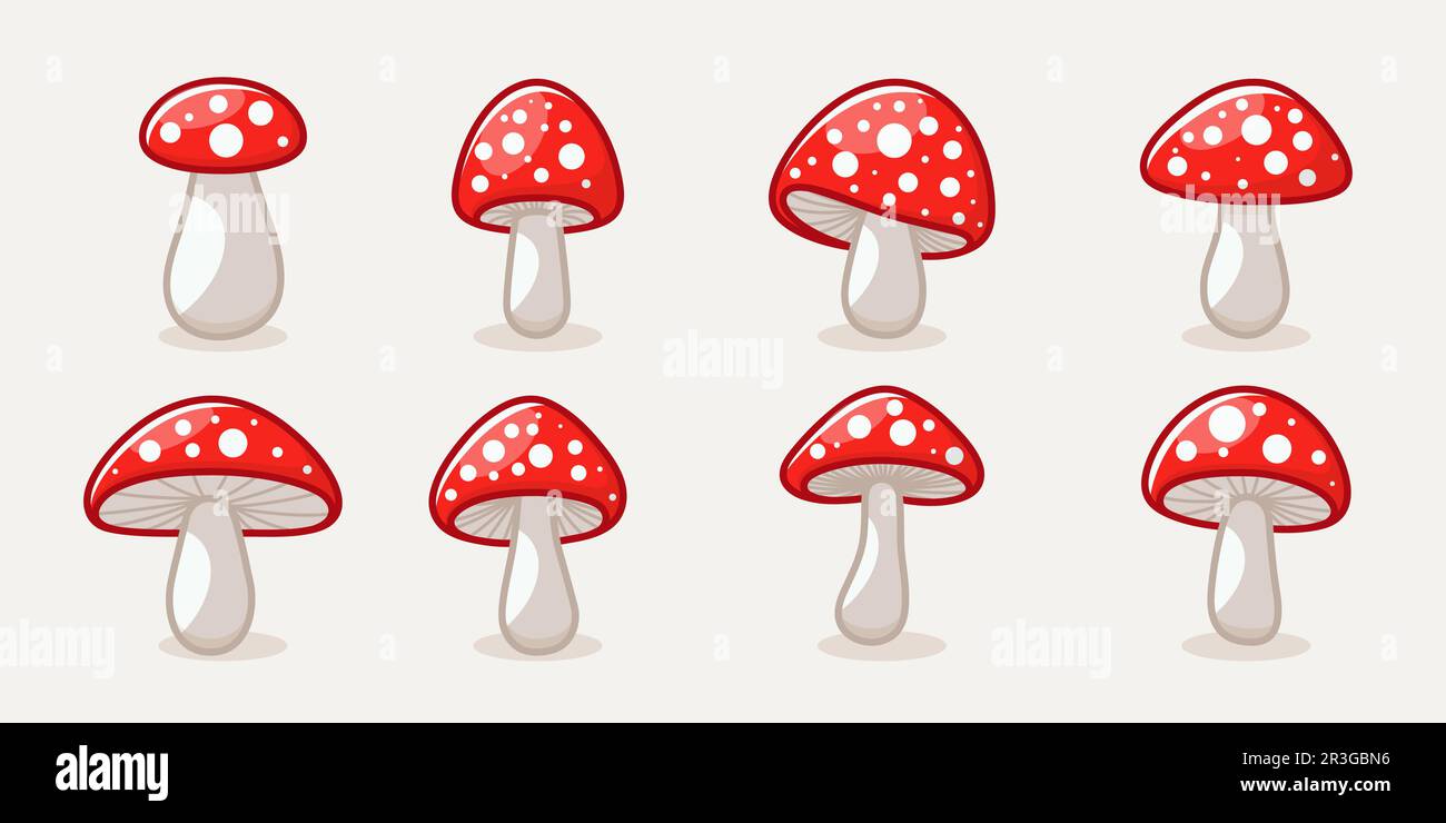Vector Flat Mushroom Icon Set Isolated. Amanita Muscaria, Fly Agaric ...