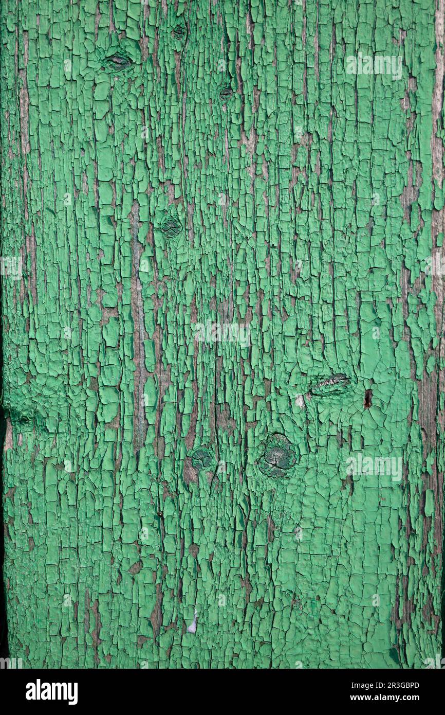 Wood texture with green flaked paint. Peeling paint on weathered wood ...