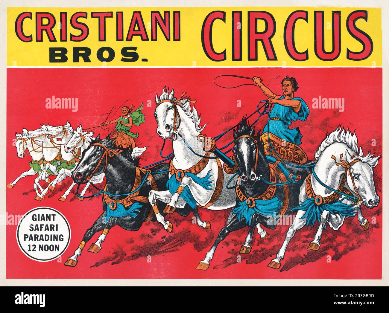 Vintage Cristiani Brothers circus poster showing a chariot race Stock ...