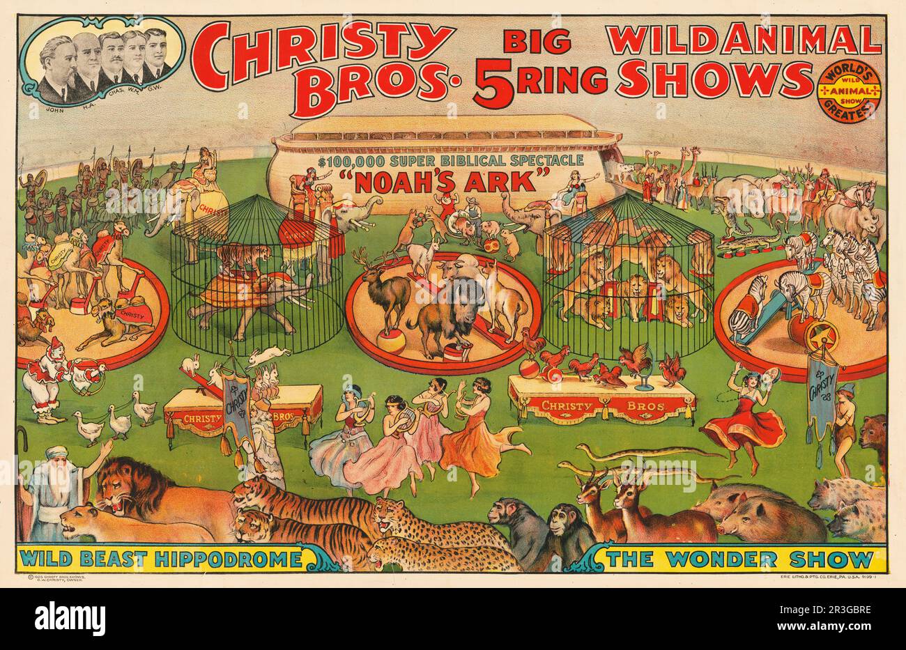 Vintage Christy Brothers wild animal circus poster full of performers ...