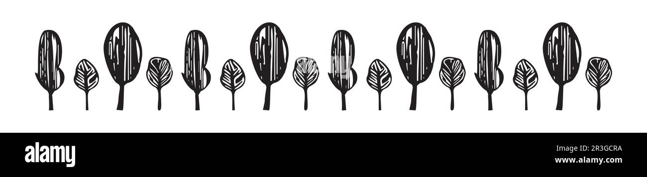 Scandi woodland tree illustratoin in banner isolated on white ...