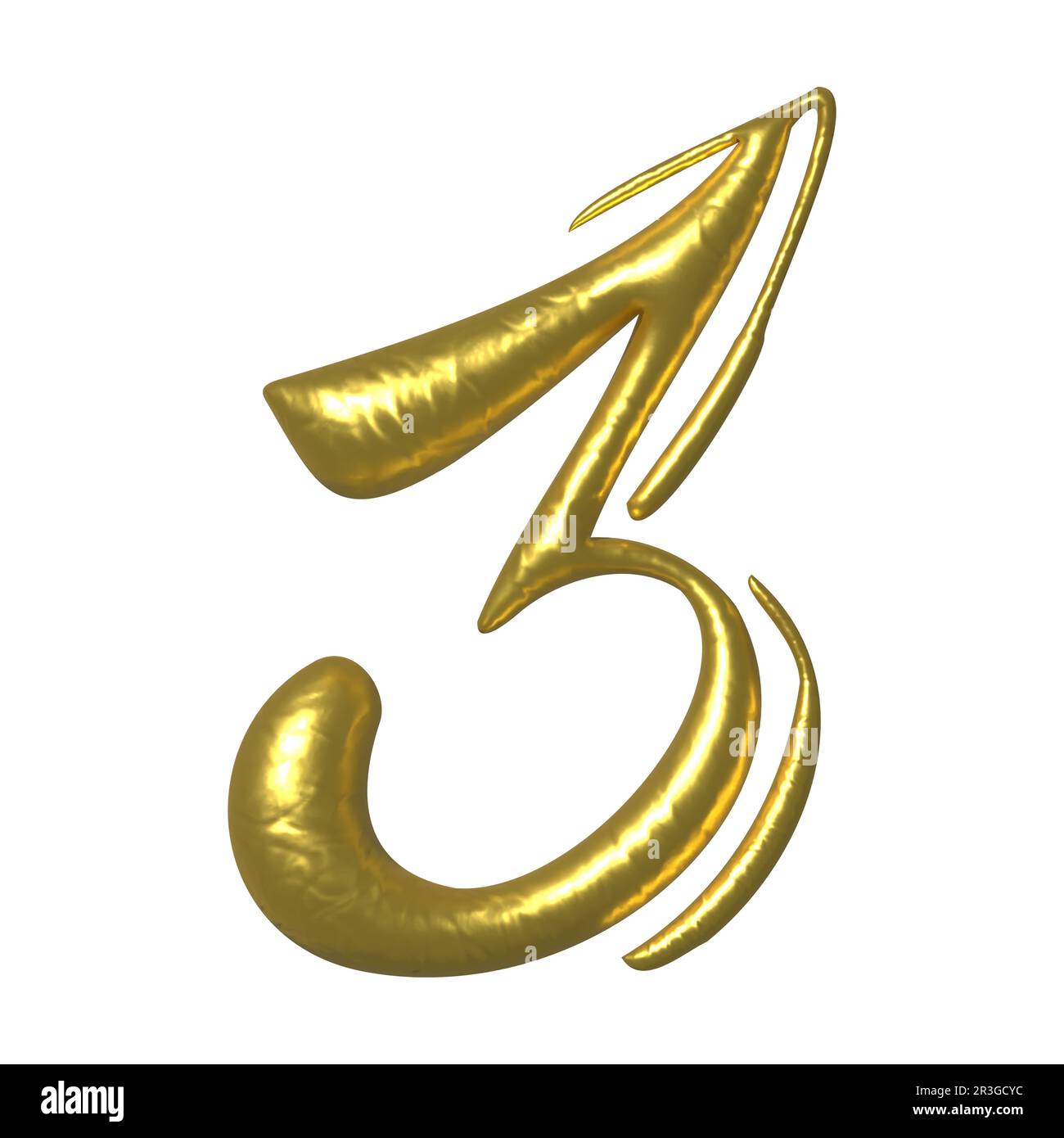 Golden shiny unique calligraphic numeral THREE 3 - 3D illustration ...