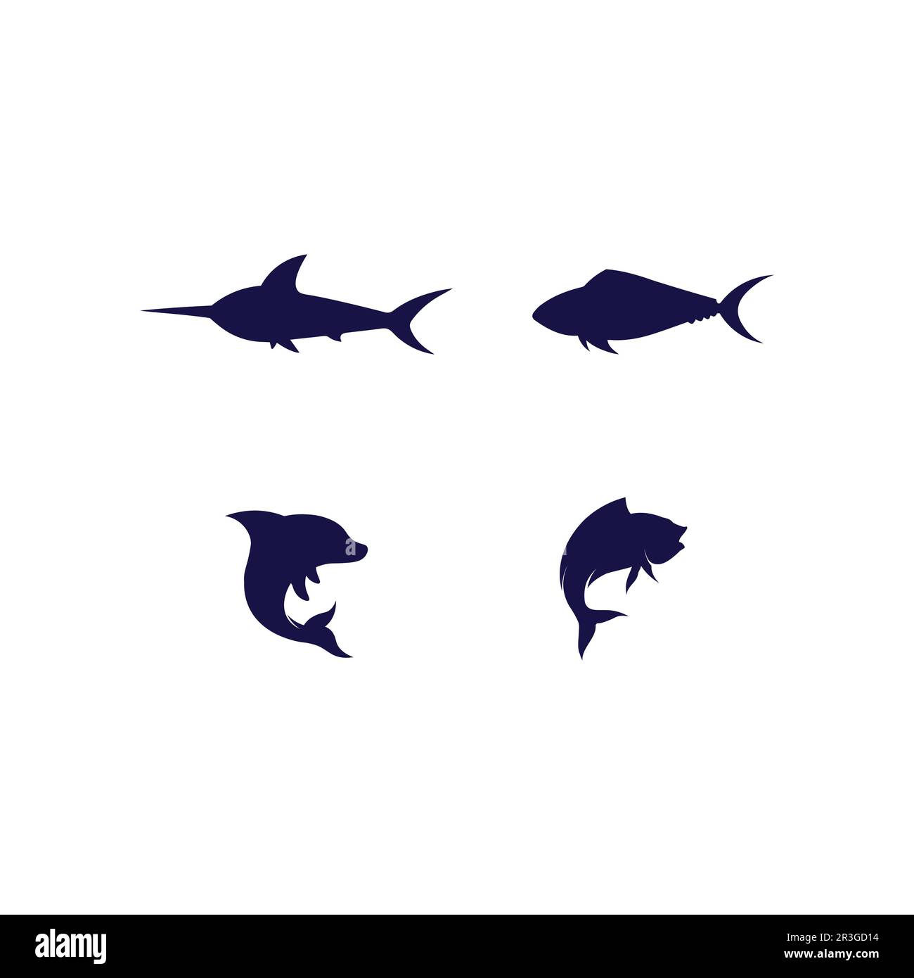 fish icons showing aquatic and animals logo tails and gills Stock ...