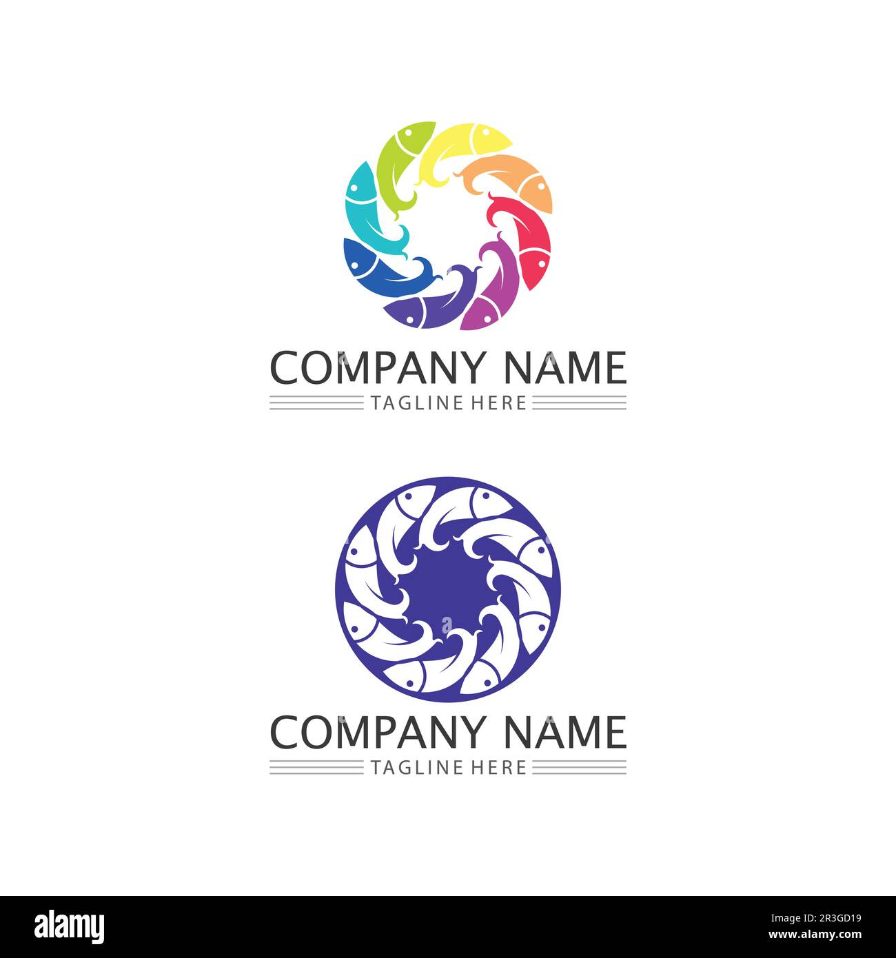 fish icons showing aquatic and animals logo tails and gills Stock ...