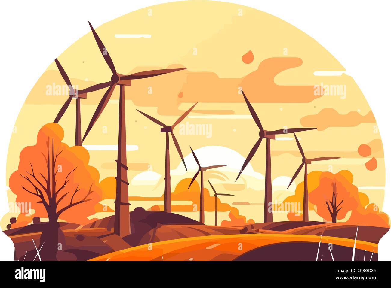 Wind turbines turning, powering the sustainable future Stock Vector ...