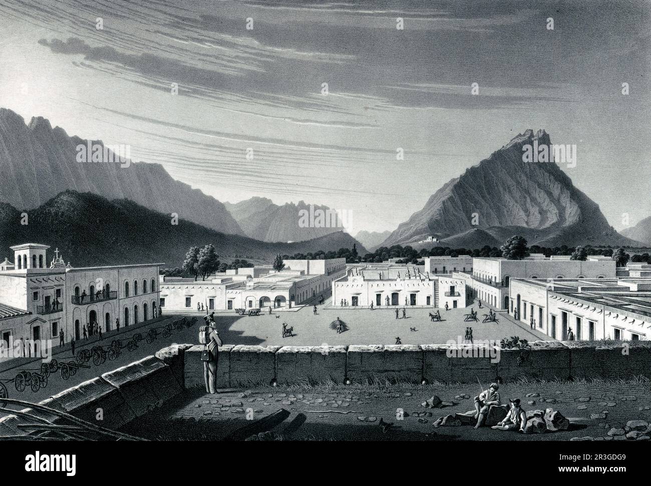 Soldiers and artillery stationed around the main plaza of Monterrey ...