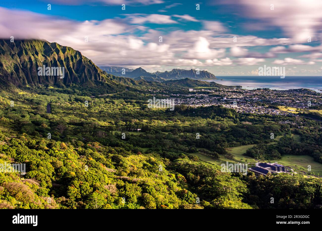 Panoramic aerial image from the Pali Lookout on the island of Oahu in ...