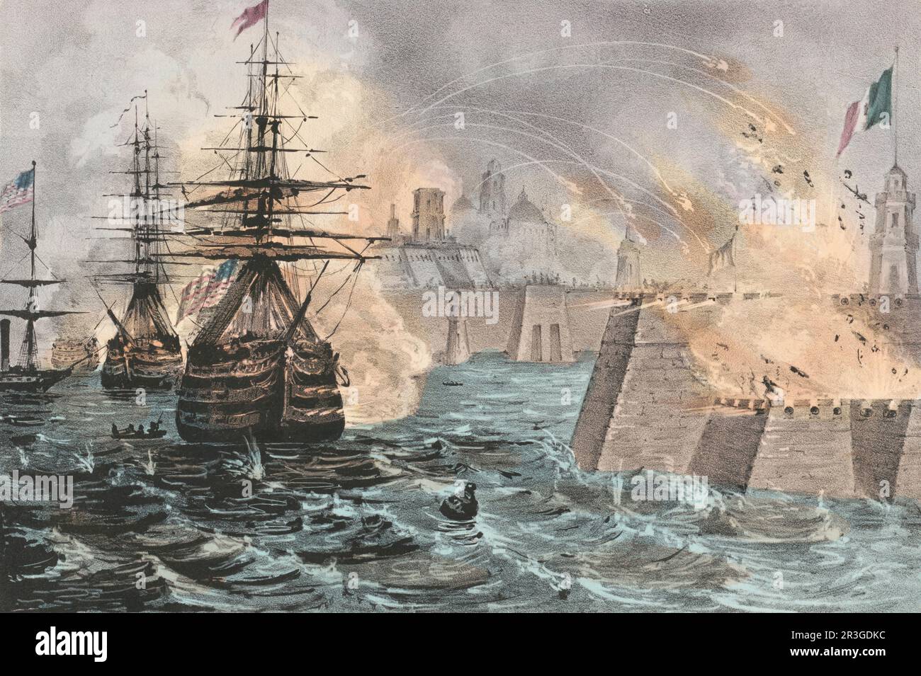 A victorious bombardment of a fort in Veracruz, Mexico, by U.S. forces ...