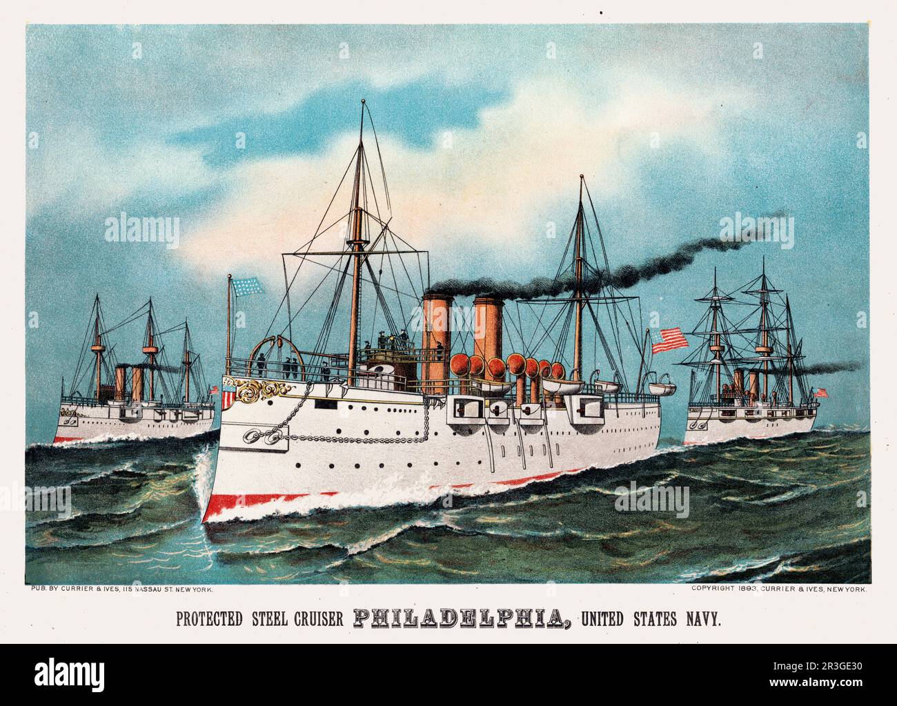 Protected steel cruiser Philadelphia of the U.S. Navy under steam at ...