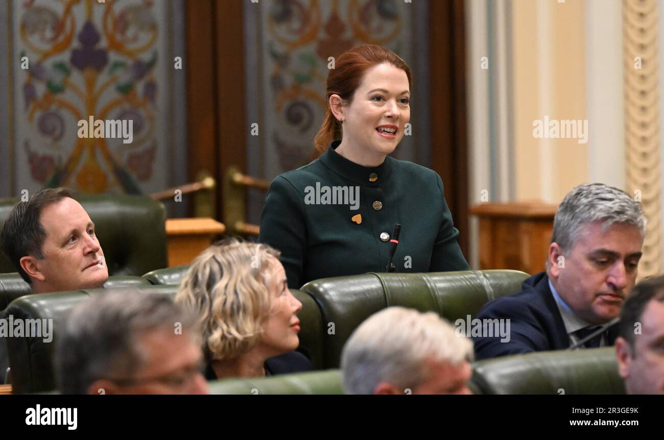 Member for Mount Ommaney, Jess Pugh (centre) is seen during question ...