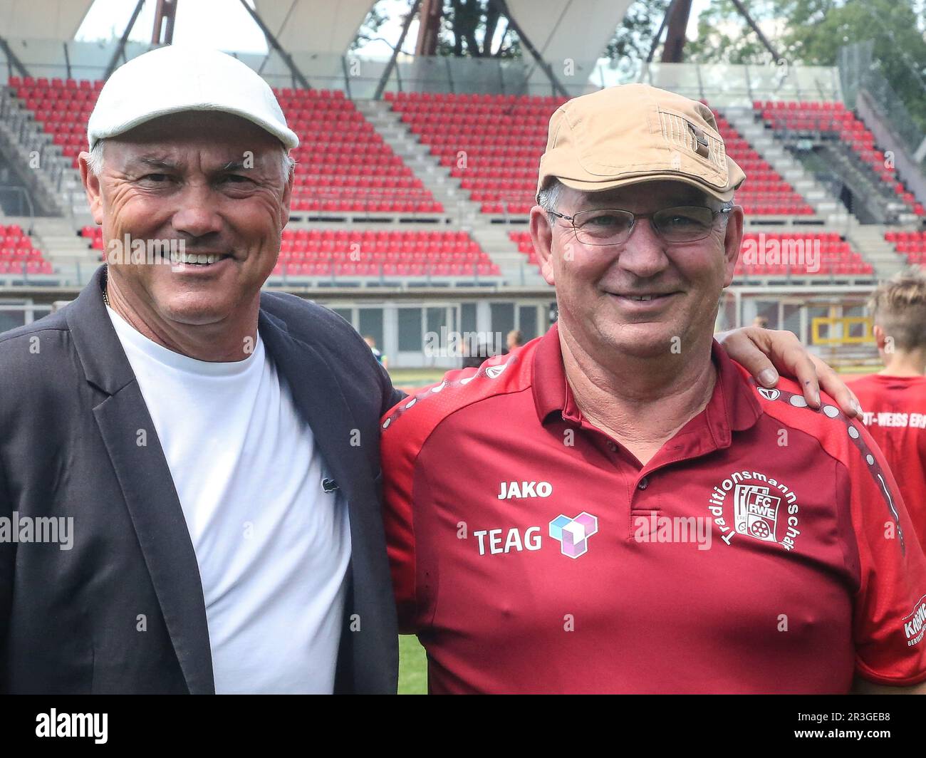 Matthias DÃ¶schner with JÃ¼rgen Heun in football celebrity game 03.07. ...
