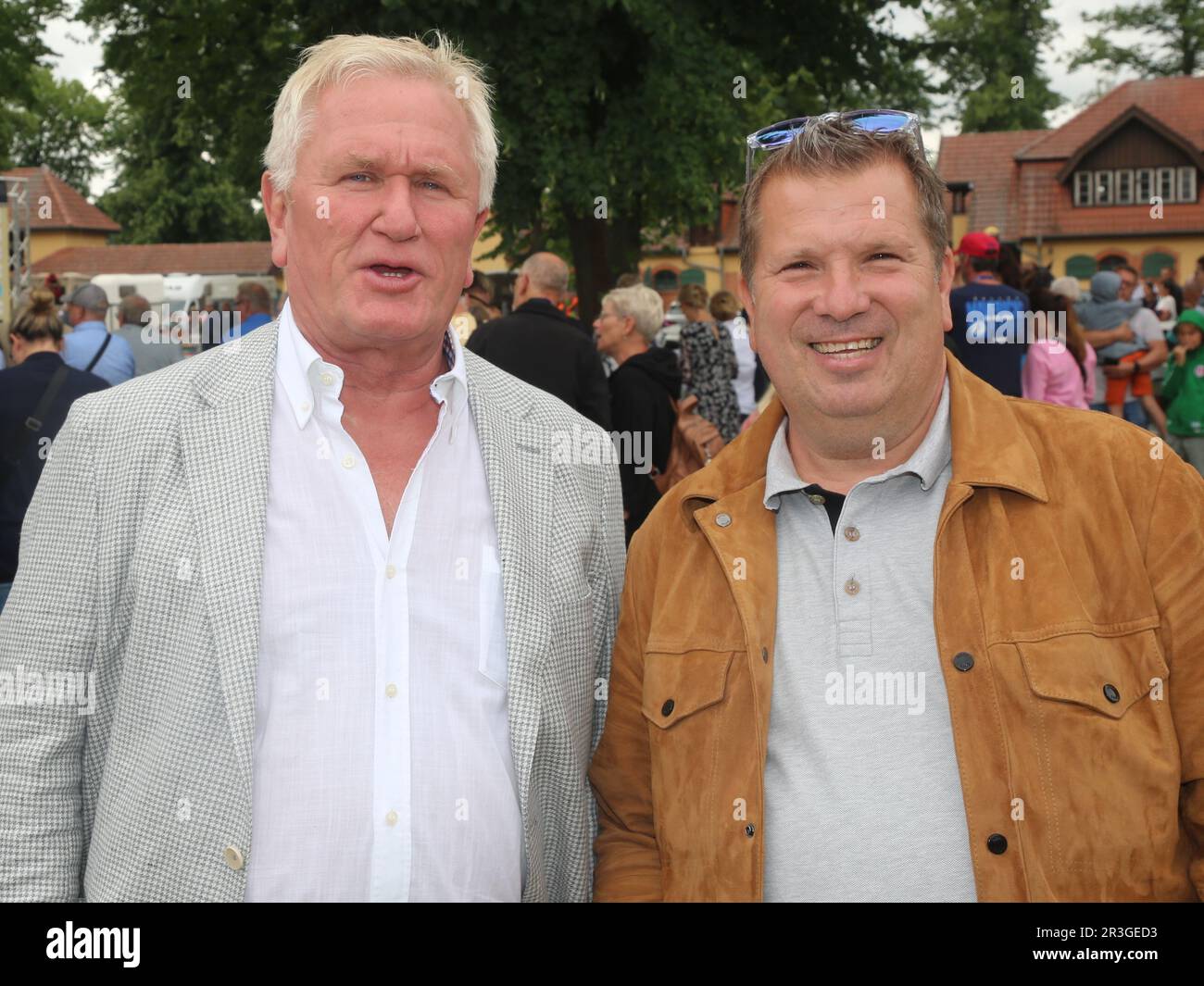 Horse owners Holger Renz and Guido Schmitt at racecourse Magdeburg ...