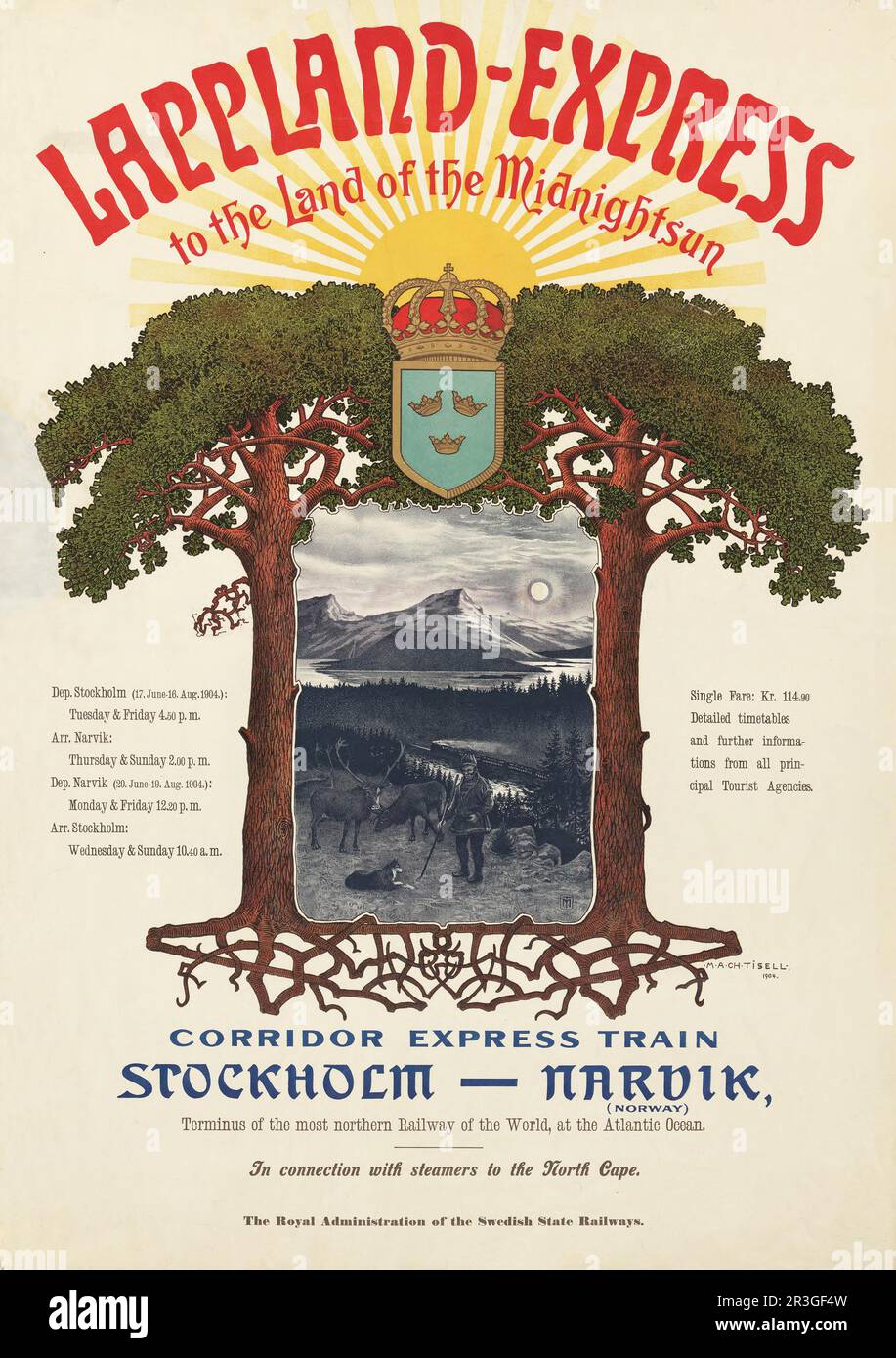Vintage 1904 poster advertising the Lappland-Express train that ran ...