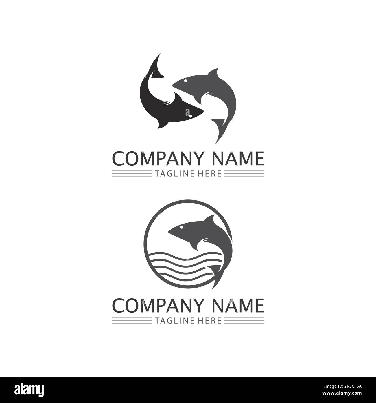 fish icons showing aquatic and animals logo tails and gills Stock ...