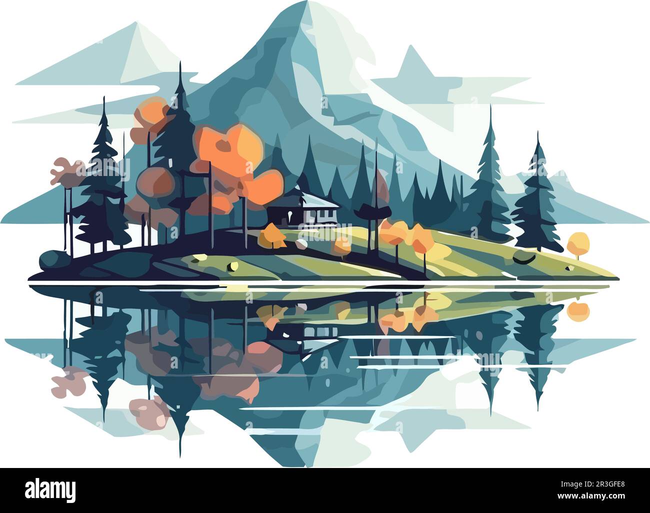 Cottage reflects in water Stock Vector Images - Alamy