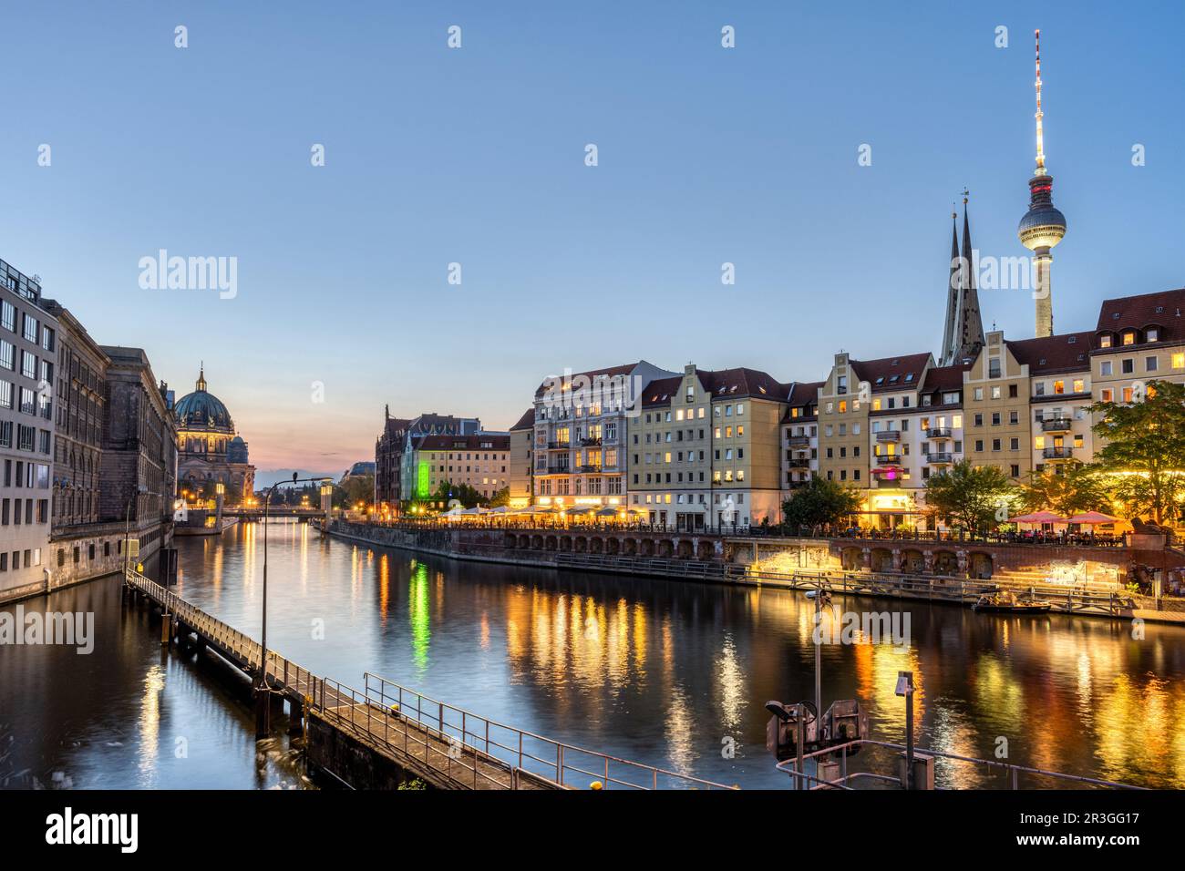 The Nikolaiviertel, the river Spree and the Cathedral in Berlin after ...