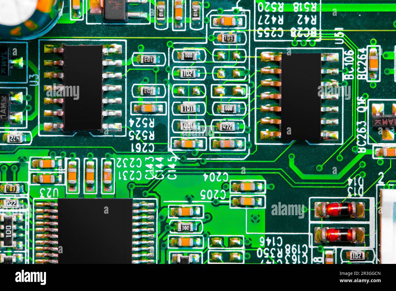 Close up of components and microchips on PC circuit board Stock Photo ...