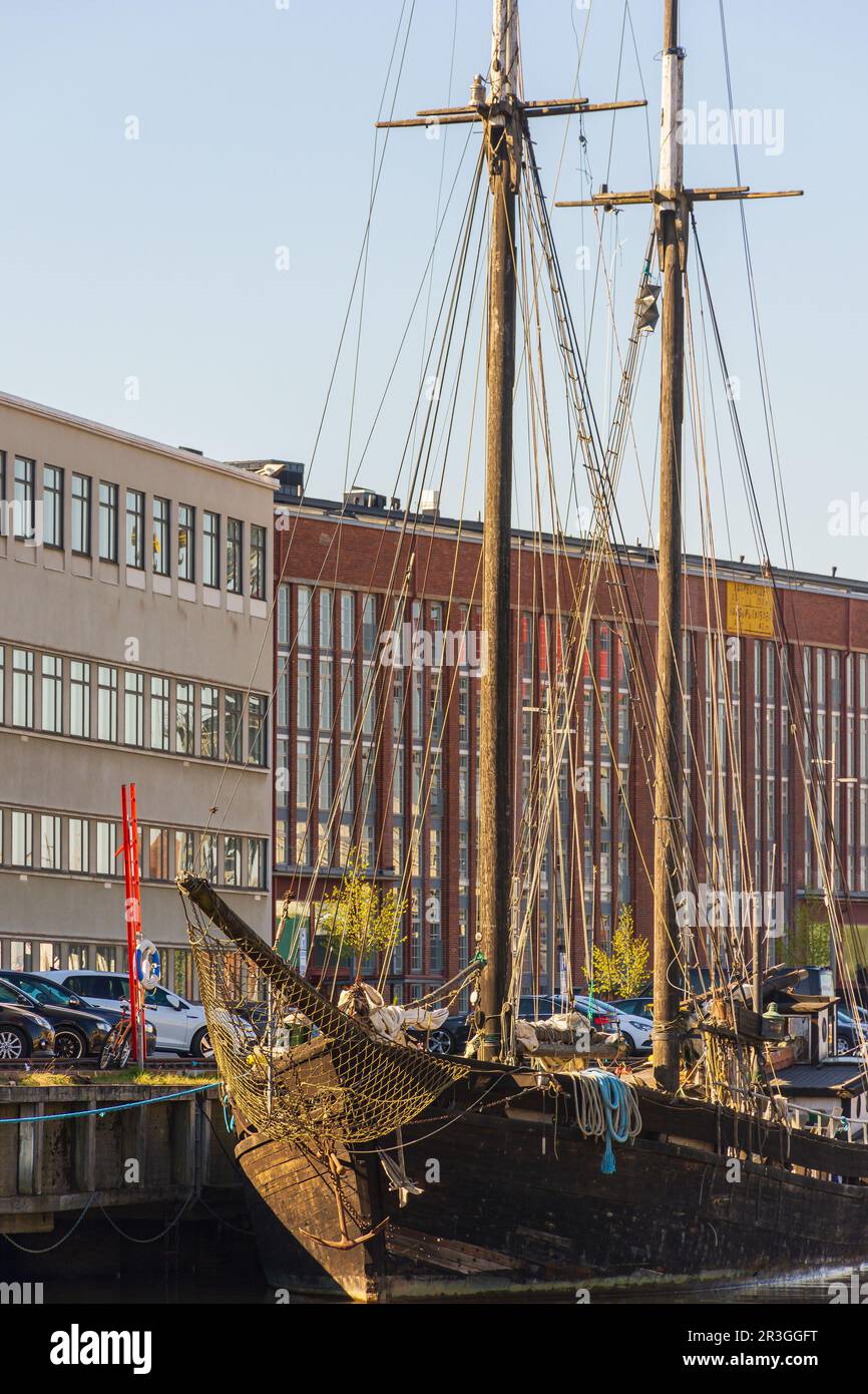 Old wooden sailing ship by the Aurajoki river in Turku Finland Stock ...