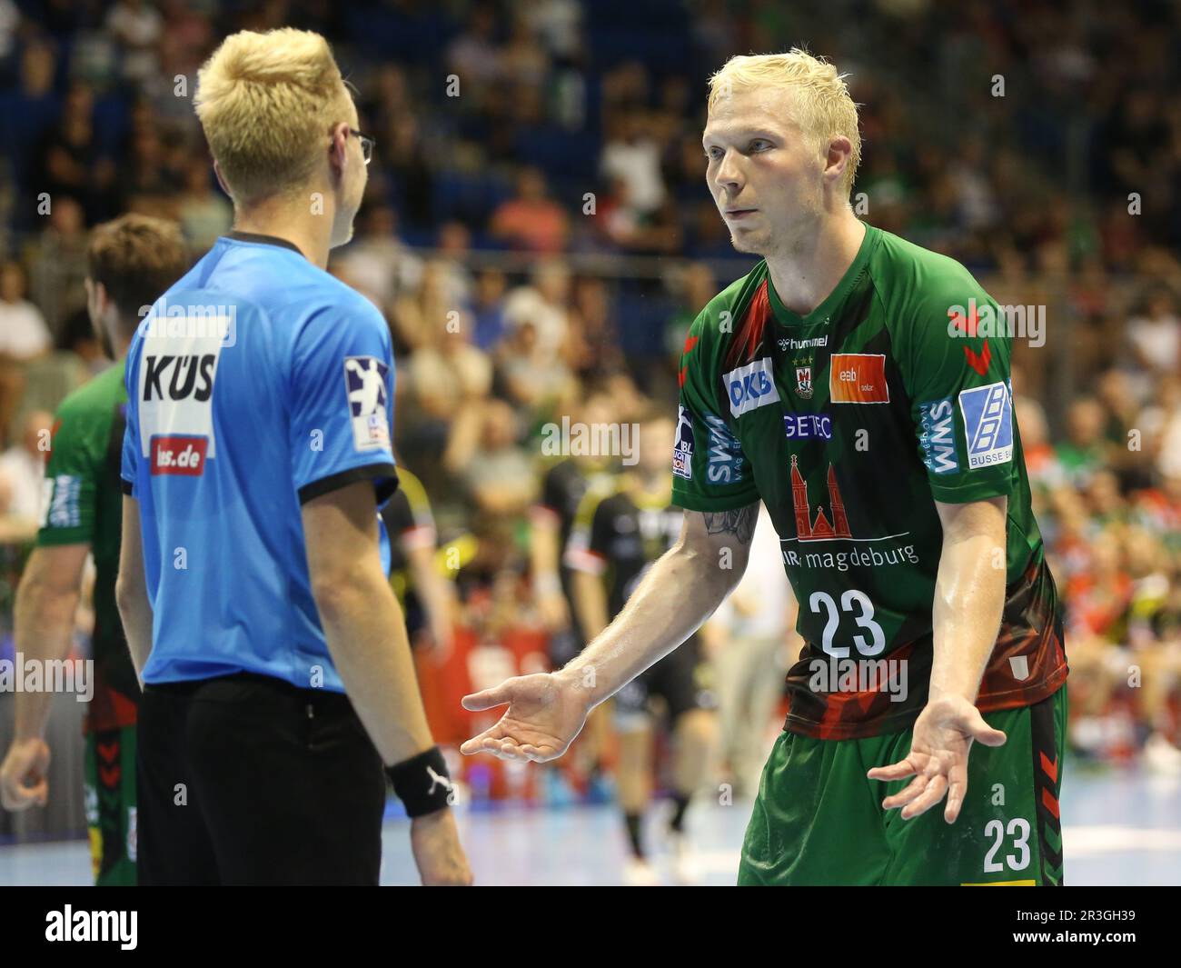 Magnus Saugstrup SC Magdeburg,referee Niels Wienrich Hummel Cup versus ...
