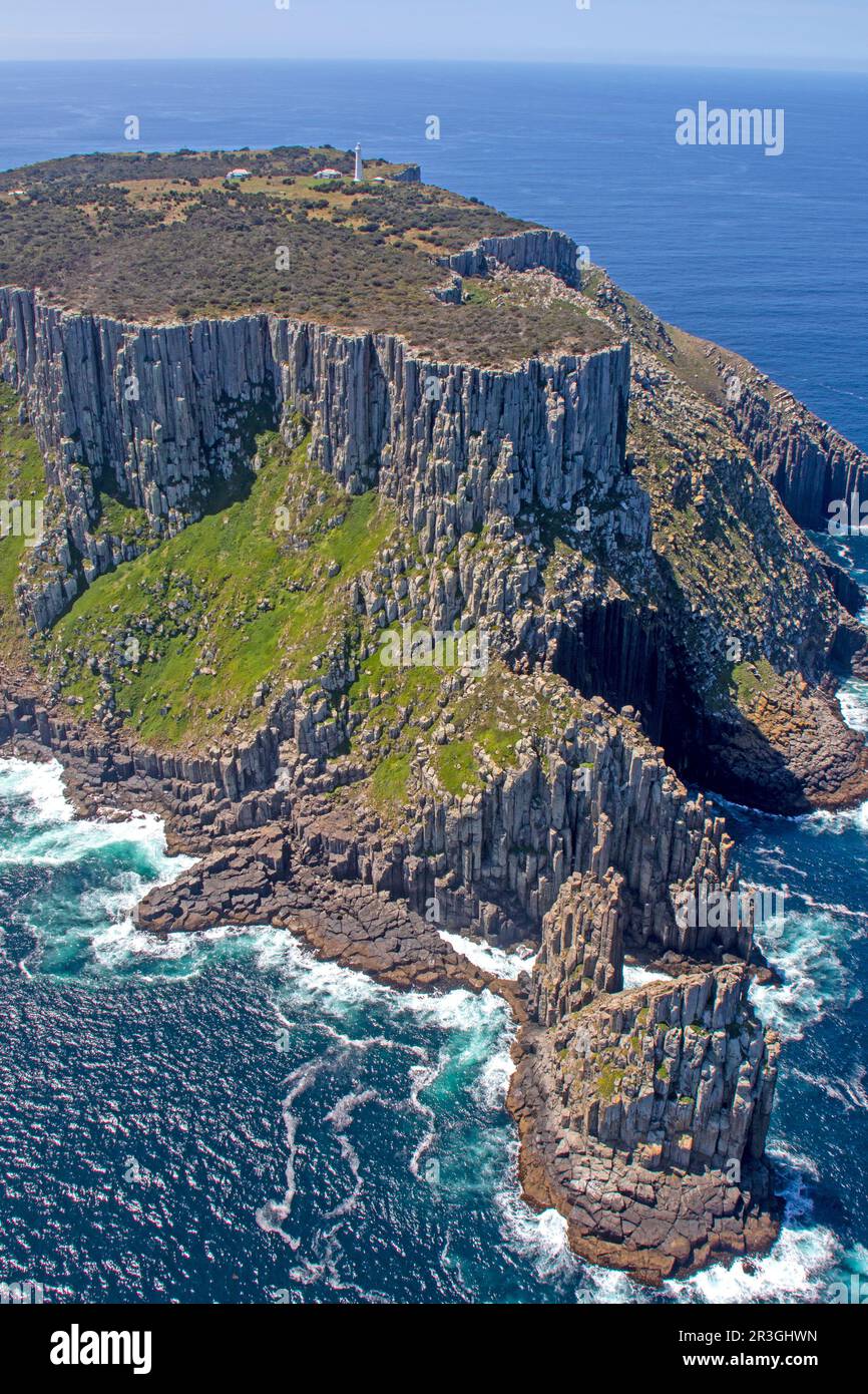 Aerial of the Tasman Island cliffs and lighthouse Stock Photo - Alamy