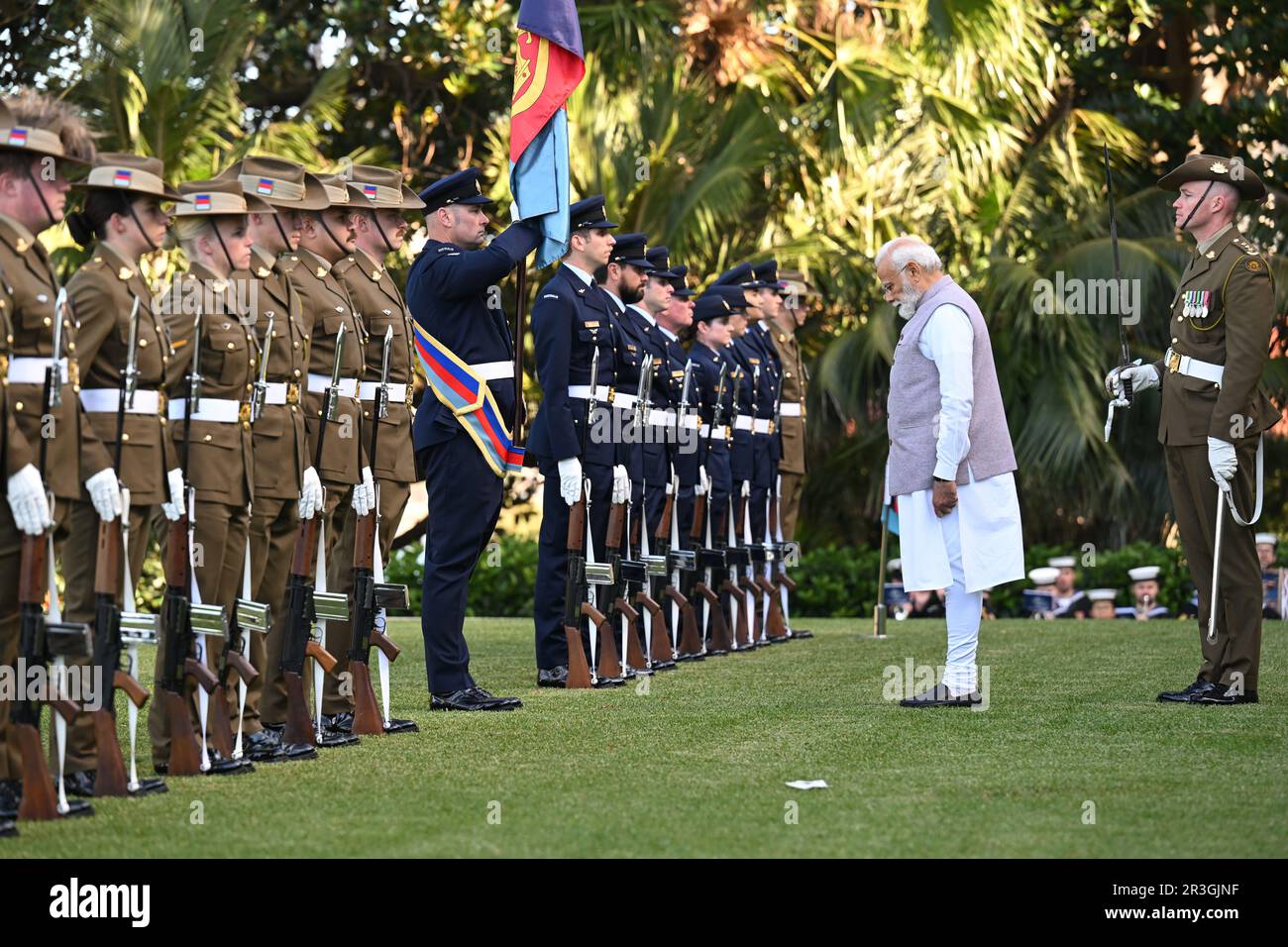 India’s Prime Minister Narendra Modi is given a ceremonial welcome ahead of a bilateral meeting ...