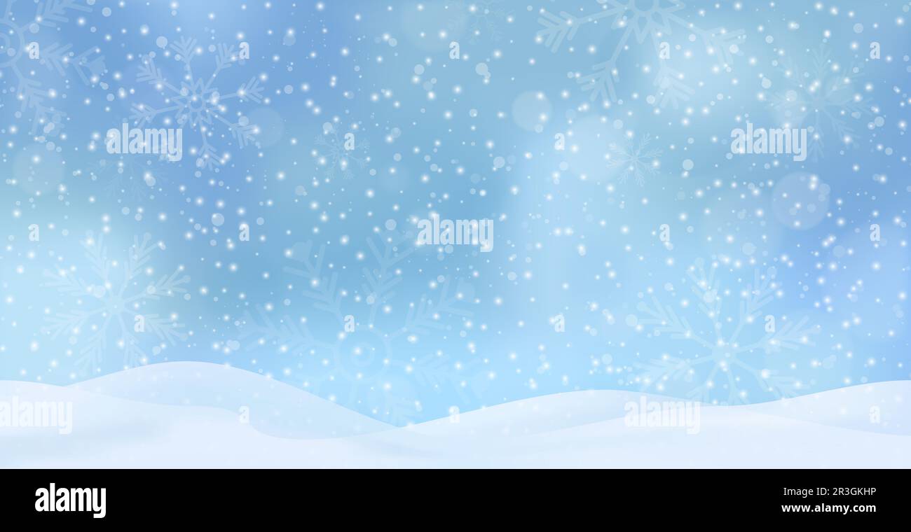 White falling snow, big snowdrifts, different snowflakes, festive ...